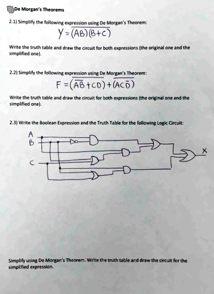 Solved De Morgan S Theorems 2 1 Simplify The Following Expression Using De Morgan S Theorem Y