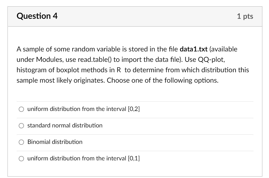 SOLVED: A sample of some random variable is stored in the file datal ...