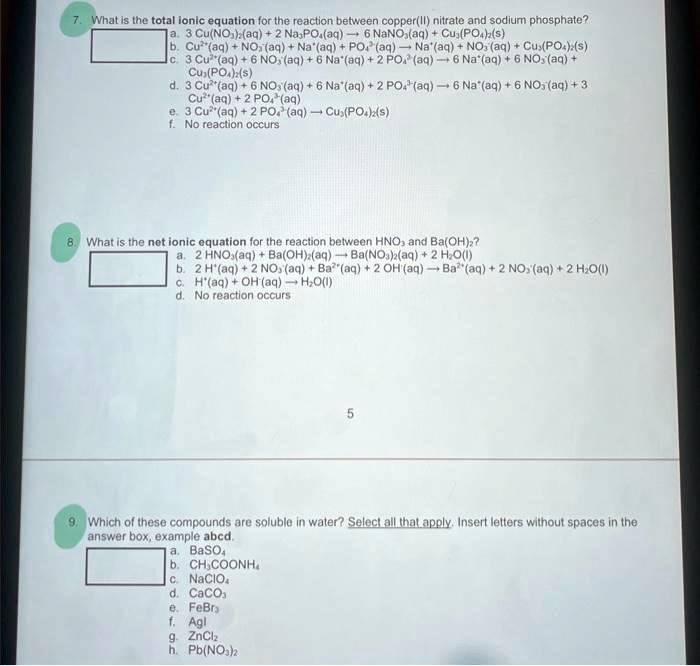 SOLVED: Texts: What is the total ionic equation for the reaction ...