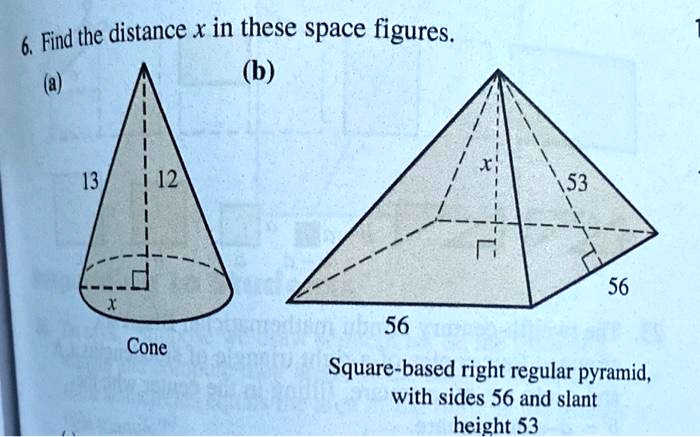 SOLVED: Find the distance x in these space figures. (b) 13 12 53 56 56 ...