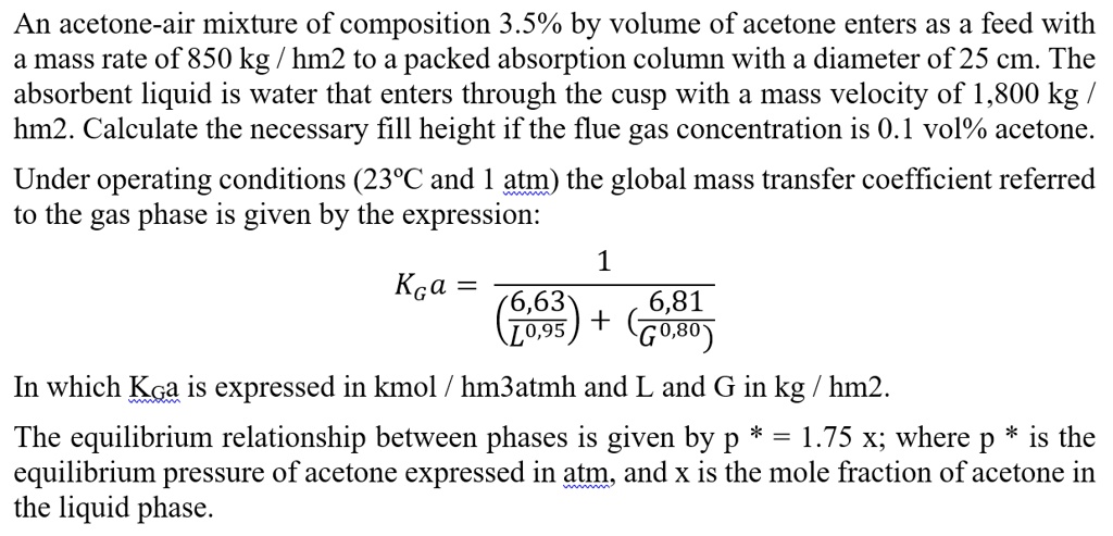 An acetone-air mixture of composition 3.5% by volume of acetone enters ...