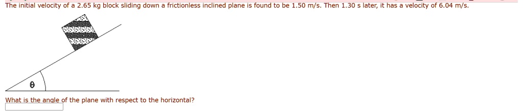 SOLVED: The initial velocity of a 2.65 kg block sliding down a frictionless inclined plane is ...