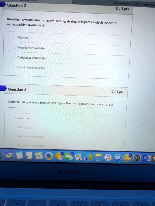 SOLVED: Question 2 Knowing how and when to apply learning strategies is ...