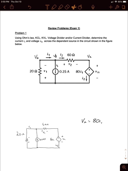 Review Problems (Exam 1) Problem 1: Using Ohm's law, KCL, KVL, Voltage ...
