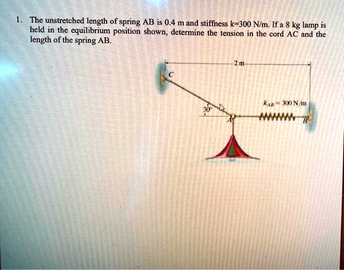 SOLVED: The unstretched length of spring AB is 0.4 m and stiffness k ...