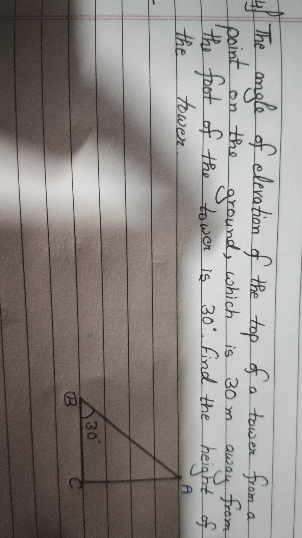 4. The angle of elevation of the top of a tower from a point on the ...