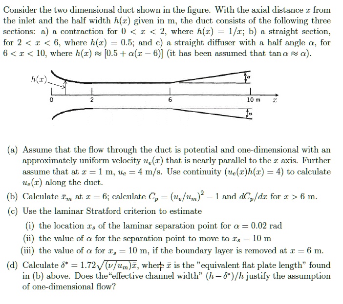 SOLVED: Consider the two-dimensional duct shown in the figure. With the axial distance x from ...