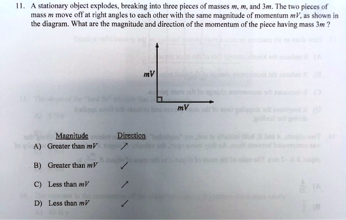 SOLVED: I. stationary object explodes; breaking into three pieces of masses m, m, and 3m. The ...