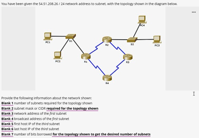 You have been given the 54.51.208.26 / 24 network address to subnet ...