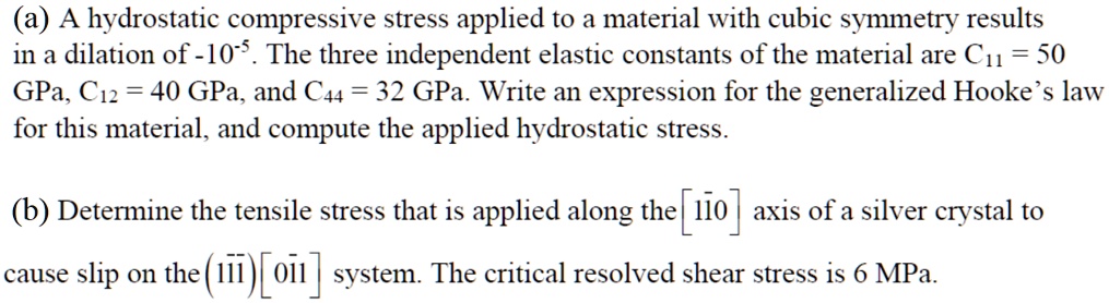 a a hydrostatic compressive stress applied to a material with cubic symmetry results in a ...