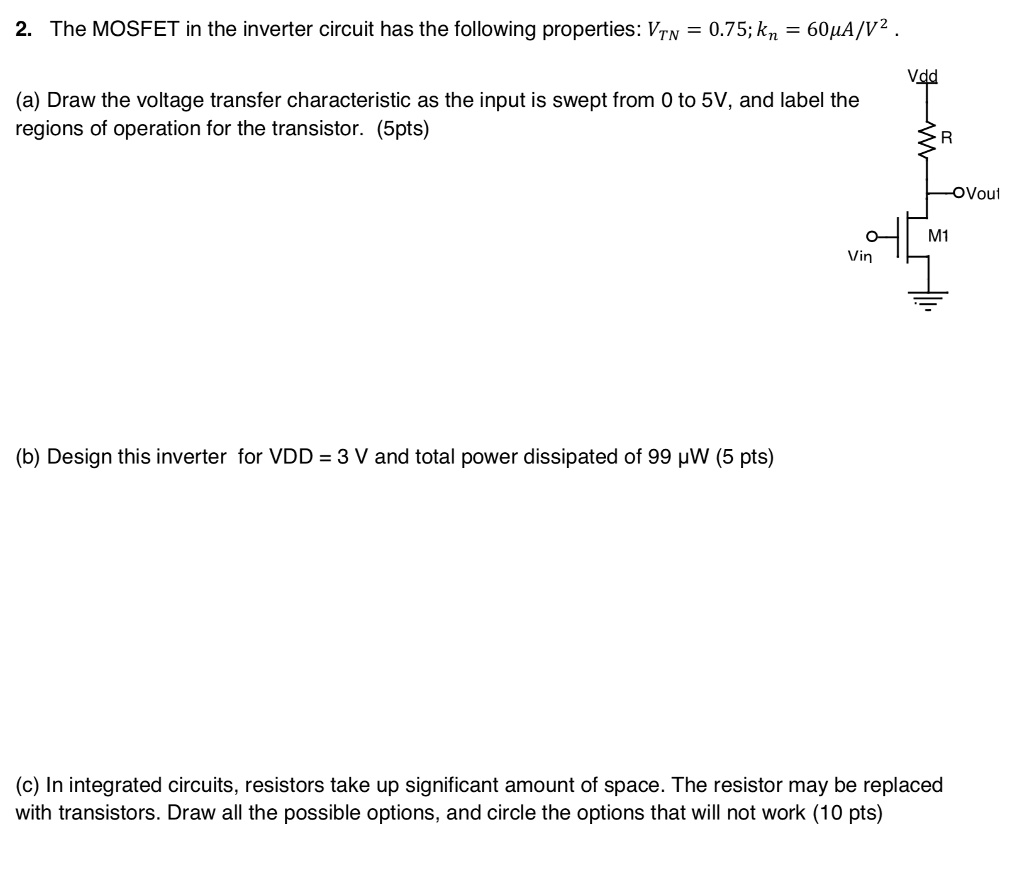 SOLVED: 2. The MOSFET in the inverter circuit has the following ...