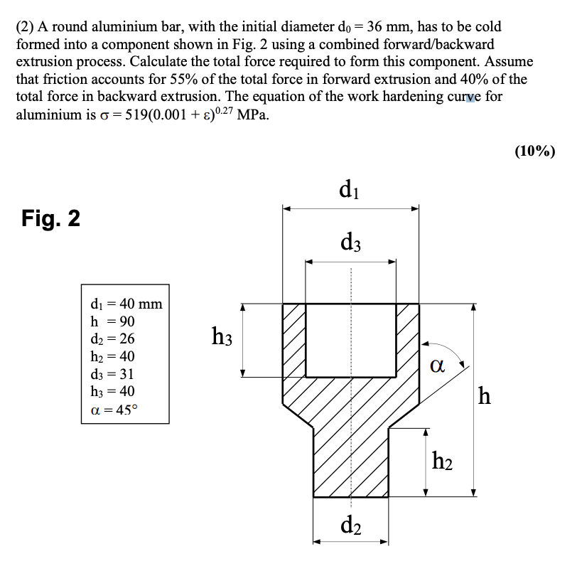 SOLVED: (2) A round aluminium bar, with the initial diameter d0=36 mm ...