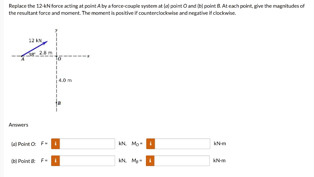 Replace the 12-kN force acting at point A by a force-couple system at ...