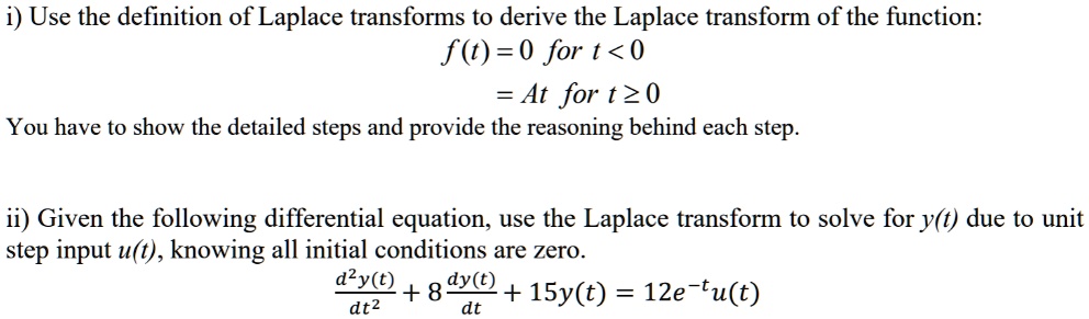 SOLVED: 1) Use the definition of Laplace transforms to derive the Laplace transform of the ...