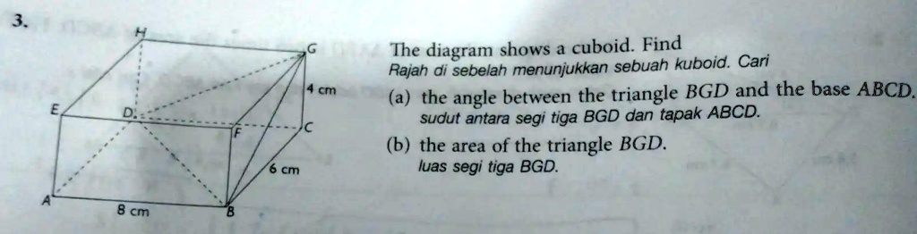 SOLVED: The diagram shows a cuboid. Find the angle between the triangle ...