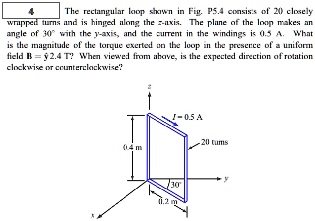 SOLVED: 4 The rectangular loop shown in Fig. P5.4 consists of 20 closely wrapped turns and is ...