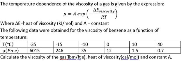 SOLVED: The temperature dependence of the viscosity of a gas is given ...