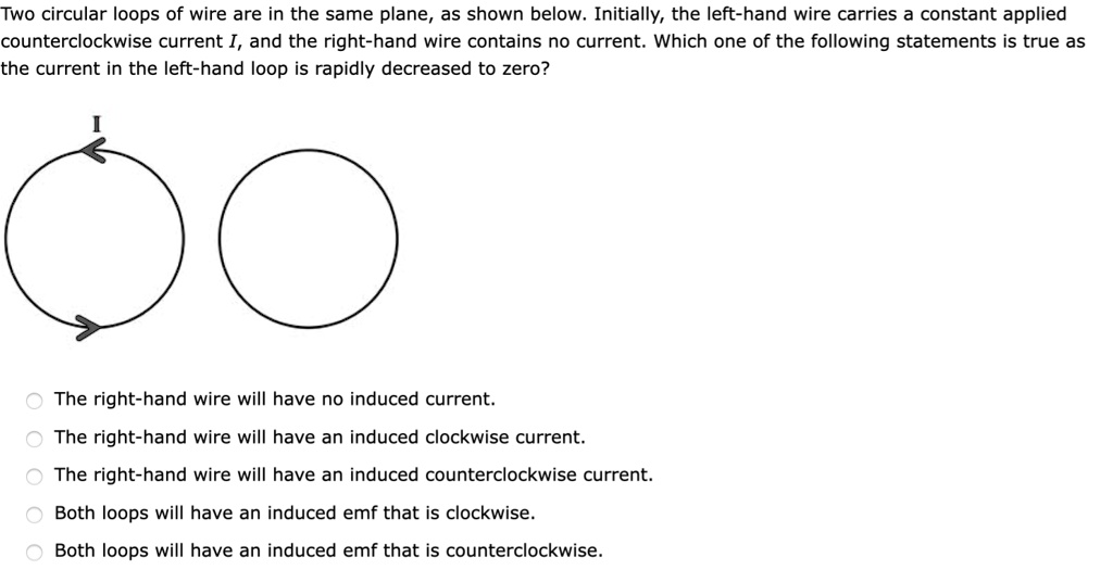 two circular loops of wire are in the same plane as shown below initially the left hand wire ...