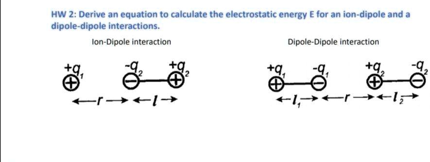 SOLVED: HW 2: Derive an equation to calculate the electrostatic energy E for ion-dipole and ...