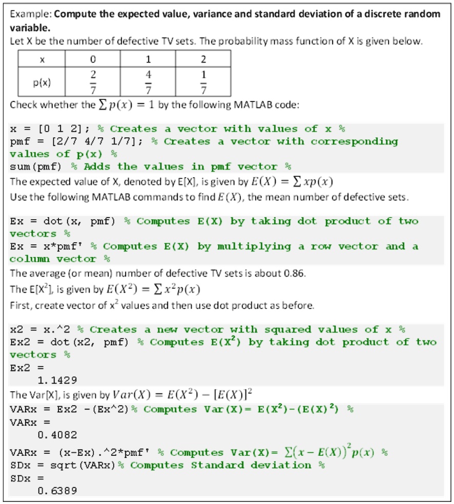 SOLVED: Example: Compute the expected value, variance and standard deviation of a discrete ...