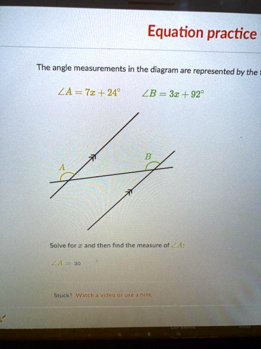 SOLVED:Equation practice The angle measurements in the diagram are ...