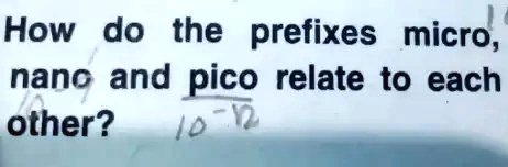 SOLVED: How do the prefixes micro, nano and pico relate to each other ...
