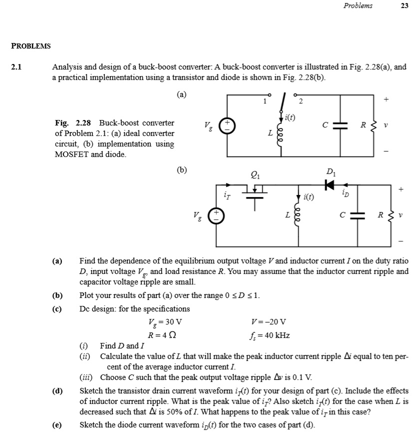 Solved: Text: Problems 2.1 Analysis And Design Of A Buck-boost