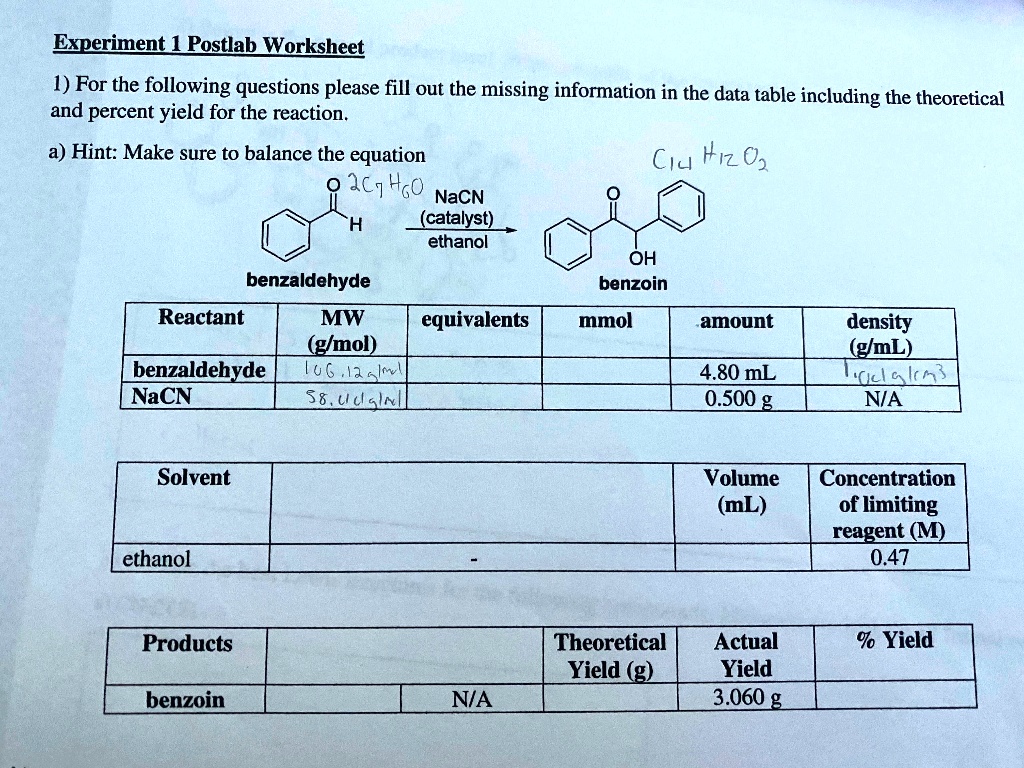 SOLVED: Experiment Postlab Worksheet 1) For the following questions ...