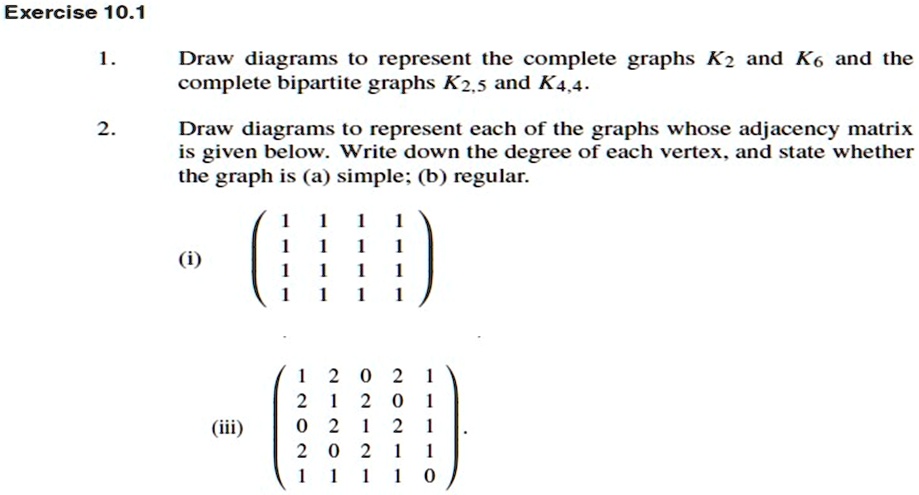 SOLVED: Exercise 10.1 Draw diagrams t0 represent the complete graphs Kz ... SOLVED: Exercise 10.1 Draw diagrams t0 represent the complete graphs Kz ...