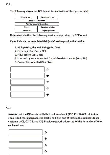SOLVED: The following shows the TCP header format (without the options field): Source port ...
