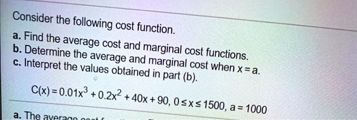 Consider the following cost function. a. Find the average cost and ...