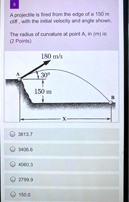 Solved Projectile Is Fired From The Edge Of A 150 M Cliff With The Initial Velocity And Angle