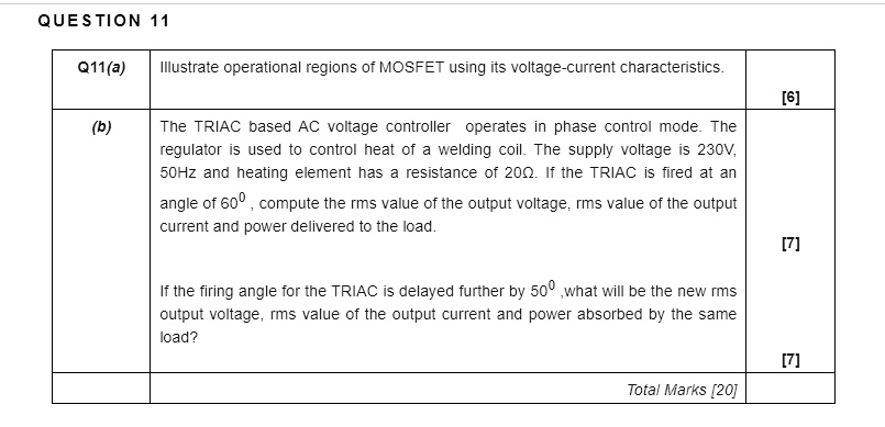 SOLVED: QUESTION11 Q11a Illustrate operational regions of MOsFET using ...