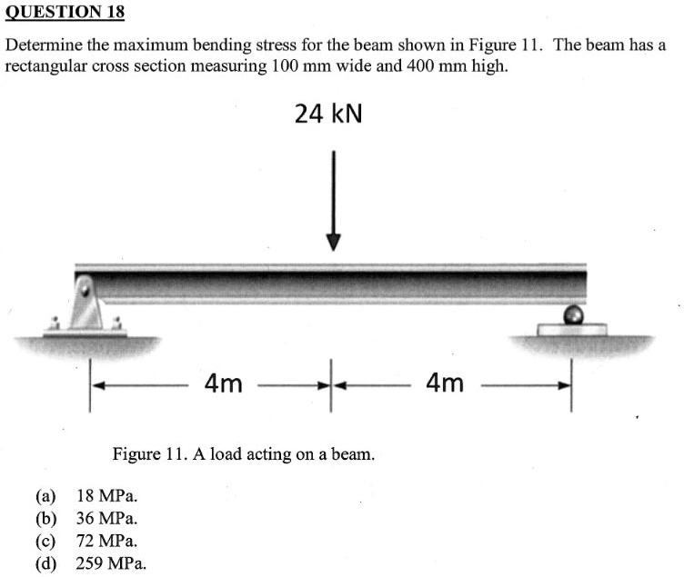 question 18 determine the maximum bending stress for the beam shown in ...
