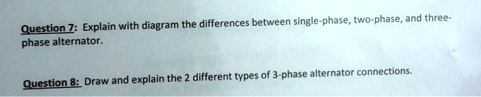 SOLVED: Question 7: Explain with a diagram the differences between single-phase, two-phase, and ...