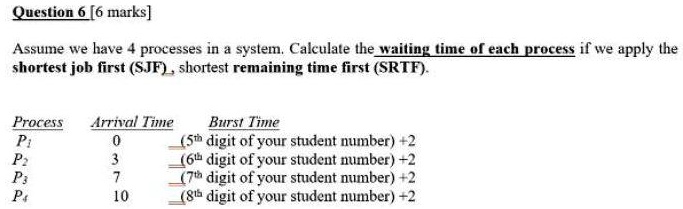 SOLVED: Question 6 / 6 marks: Assume we have processes in the system ...