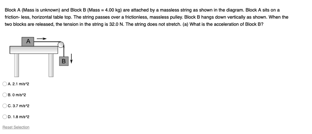SOLVED: Block A (Mass is unknown) and Block B (Mass 4.00 kg) are attached by massless string as ...