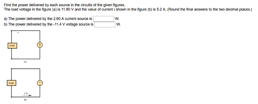 SOLVED: Find the power delivered by each source in the circuits of the given figures The load ...