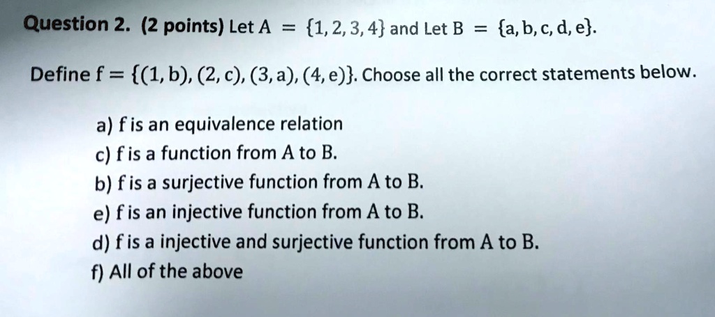 question 2 2 points let a 1234 and let b abc de define f 16 2c 3a 4e ...
