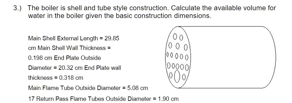 SOLVED: The boiler is shell and tube style construction. Calculate the ...