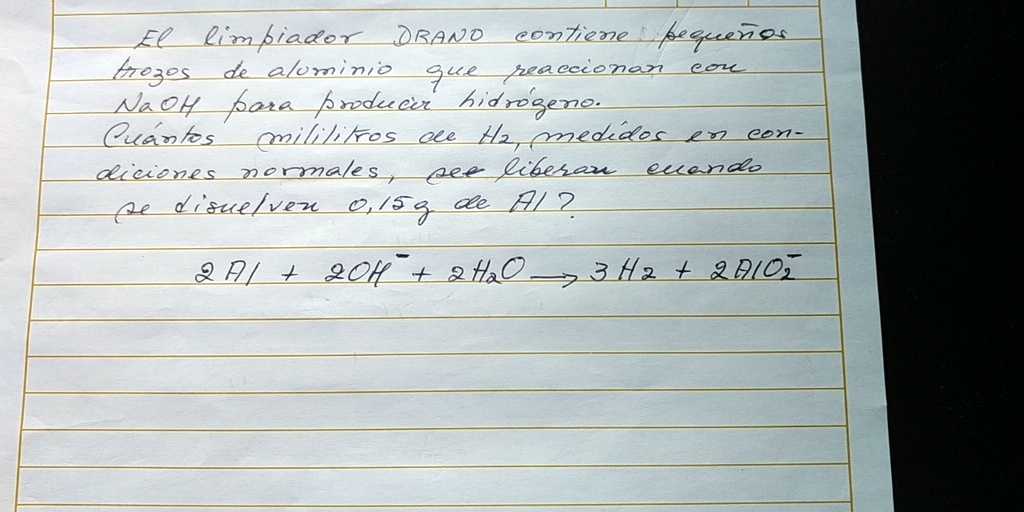 SOLVED: El limpiador drano contiene pequeños trozos de aluminio que ...