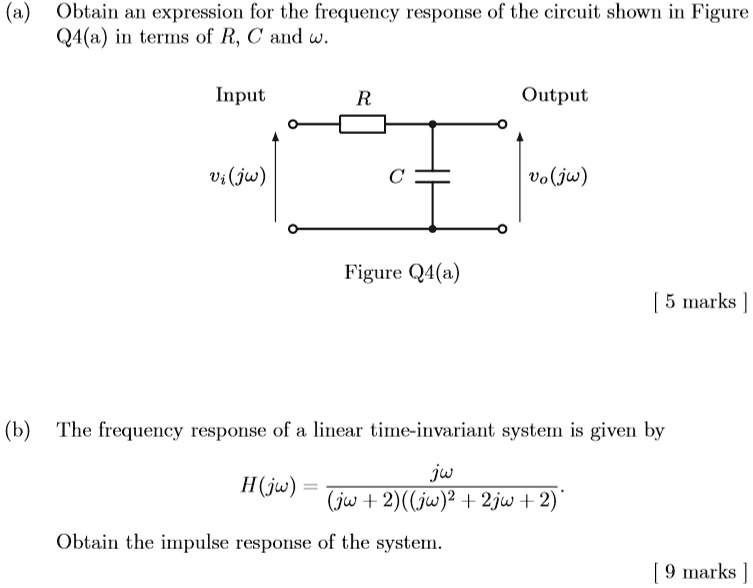 SOLVED: (a) Obtain an expression for the frequency response of the circuit shown in Figure Q4(a ...