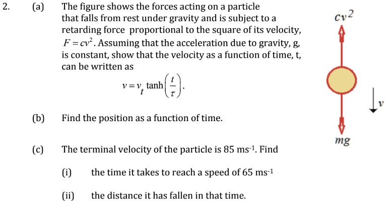 a the figure shows the forces acting on a particle that falls from rest ...