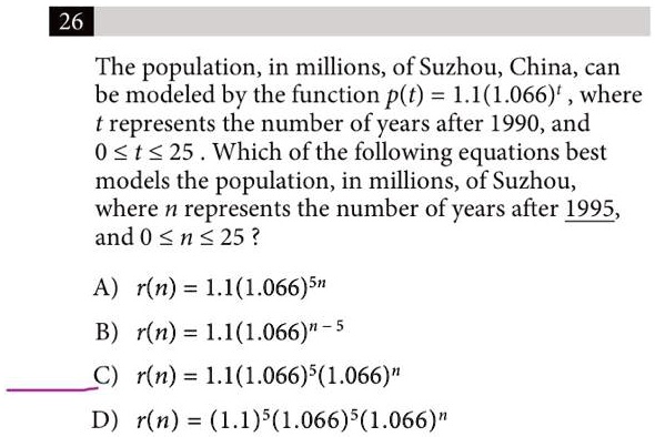 26 The population, in millions, of Suzhou, China, can be modeled by the ...