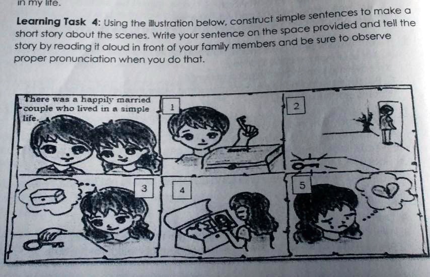 Learning Task 4: Using the illustration below, construct simple sentences to make a short story ...