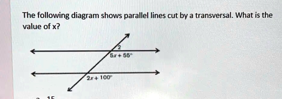 SOLVED: The following diagram shows parallel lines cut by a transversal What is the value ofx? 6 ...