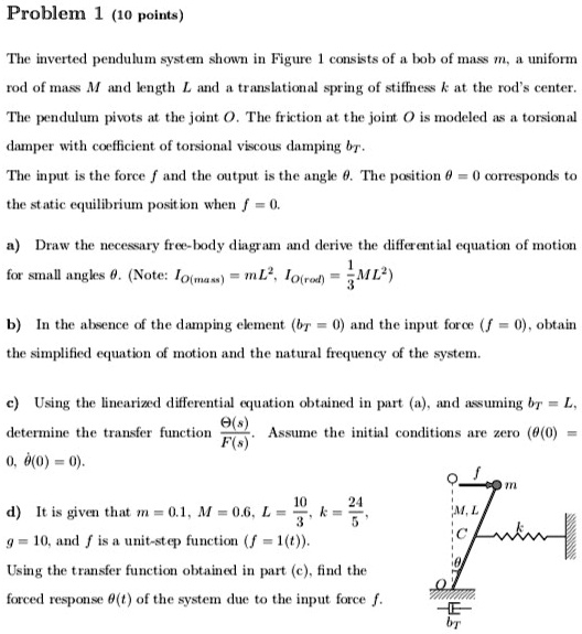 SOLVED: Problem 1 (10 points) The inverted pendulum system shown in Figure 1 consists of a bob ...