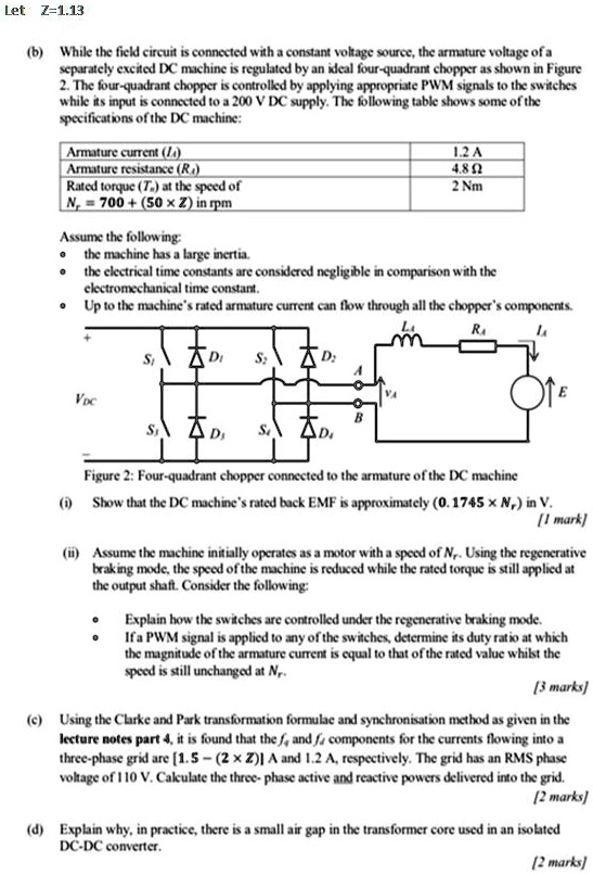 SOLVED: Let: Z = 1.13 (b) While the field circuit is connected with a constant voltage source ...
