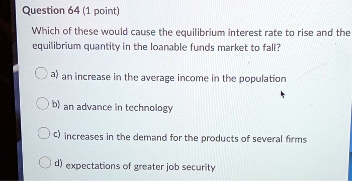 SOLVED: Which of these would cause the equilibrium interest rate to ...