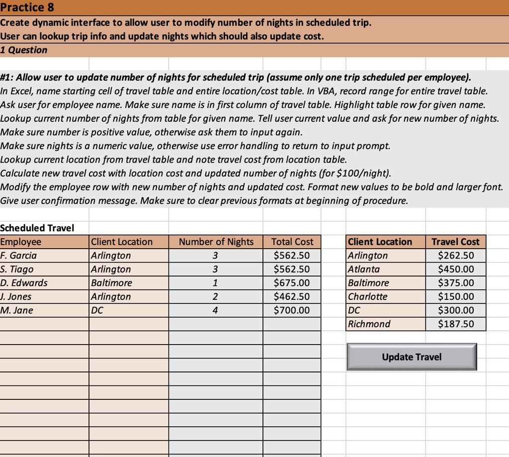 how do i solve this using vba excel practice 8 create dynamic interface to allow user to modify ...